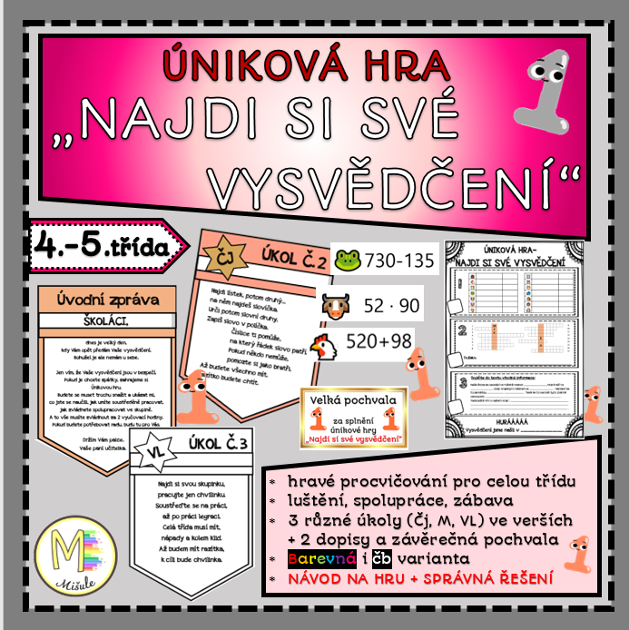 NAJDI SI SVÉ VYSVĚDČENÍ- úniková hra pro 4. a 5. třídu - Český jazyk - gramatika ...